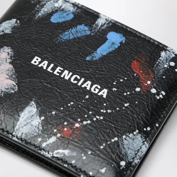 Balenciaga Cash Leather Wallet With Painter's Print - Black