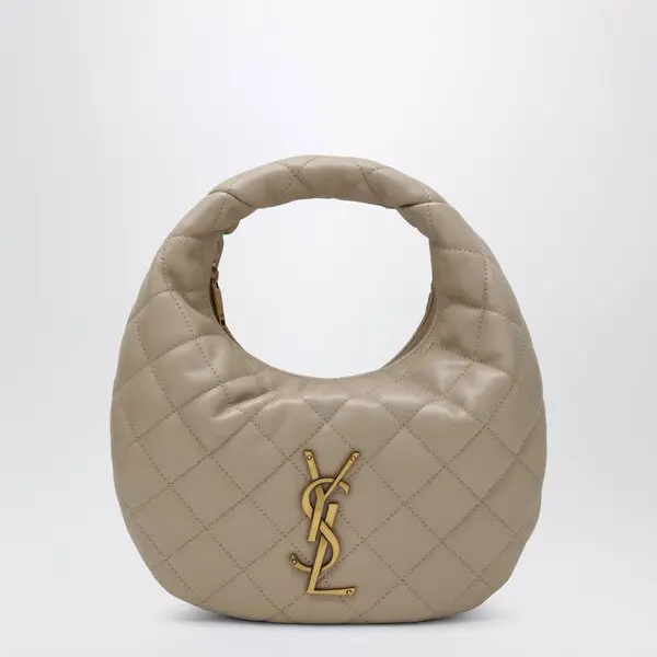 Saint Laurent Quilted Nappa Leather Hobo Bag - Beige