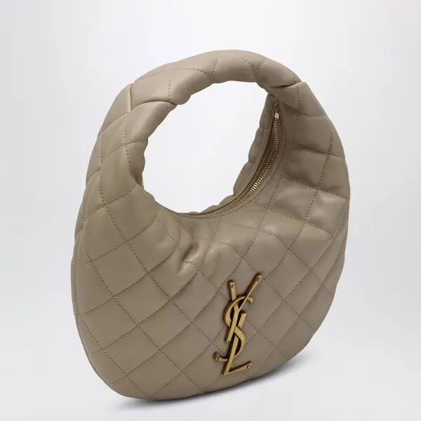 Saint Laurent Quilted Nappa Leather Hobo Bag - Beige