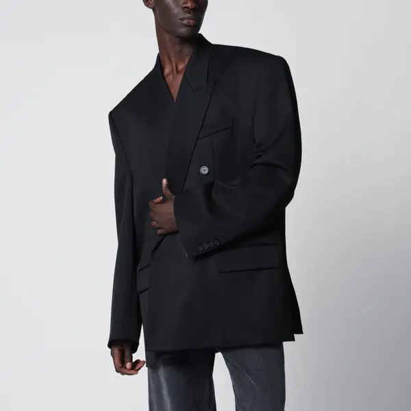 Balenciaga Double-breasted Oversized Wool Blazer - Black