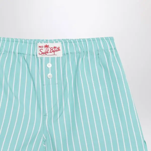 MC2 SAINT BARTH Aqua Striped Cotton Shorts