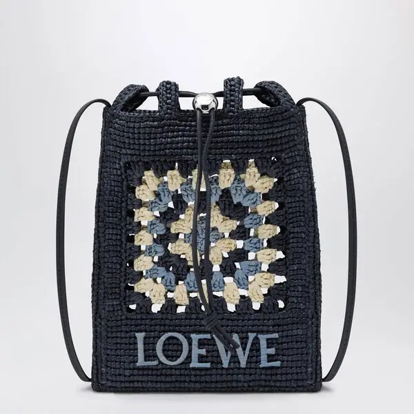 Loewe Raffia And Leather Drawstring Pouch - Blue