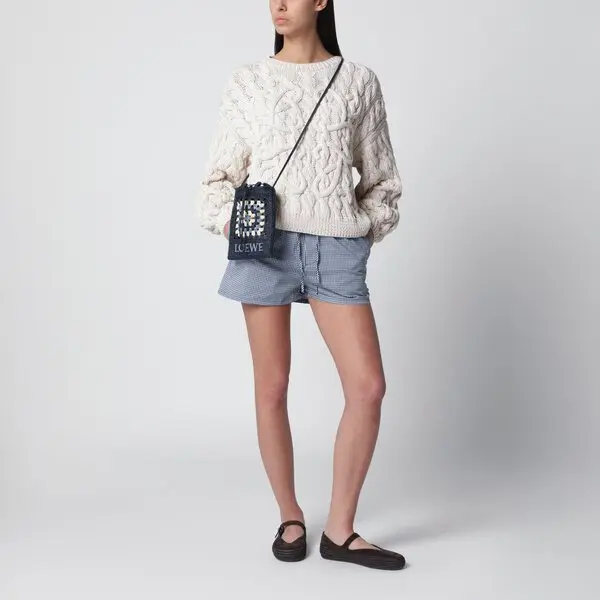 Loewe Raffia And Leather Drawstring Pouch - Blue