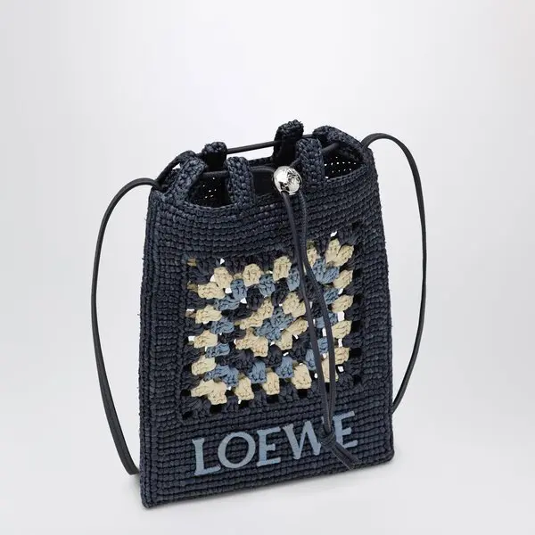 Loewe Raffia And Leather Drawstring Pouch - Blue