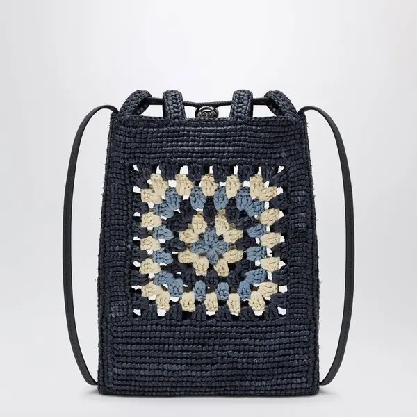 Loewe Raffia And Leather Drawstring Pouch - Blue