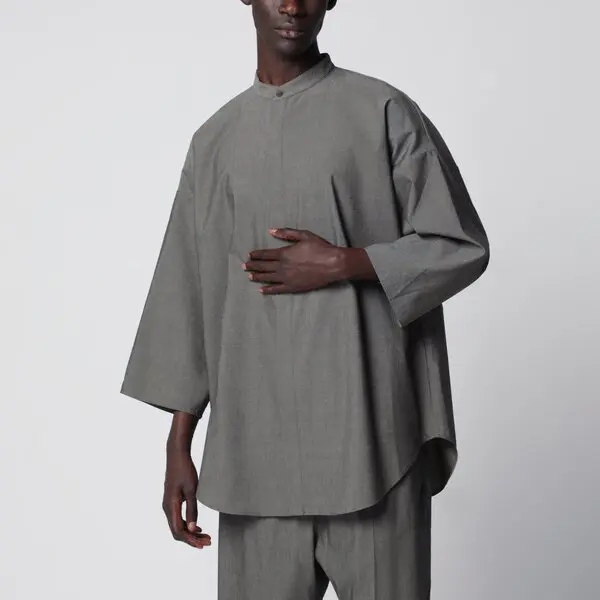 Fear Of God Relaxed Mandarin Shirt In Wool Blend - Grey