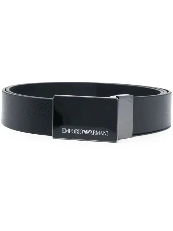 Emporio Armani Leather Belt With Logo Buckle - Black