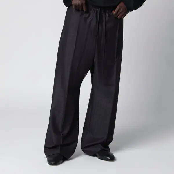 Fear Of God Dark Wide-leg Wool Trousers With Striped Pattern - Grey