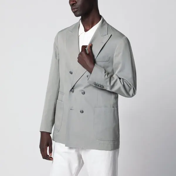 Brunello Cucinelli Double-breasted Silk Blazer In Khaki - Green