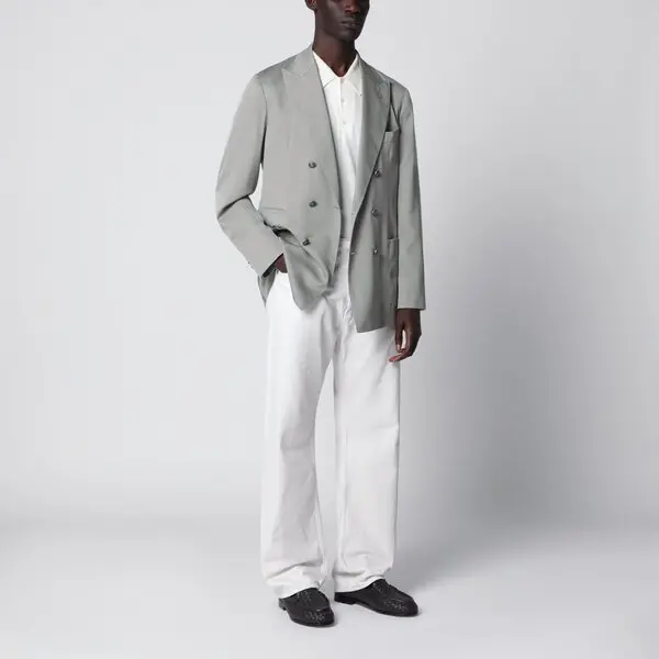 Brunello Cucinelli Double-breasted Silk Blazer In Khaki - Green