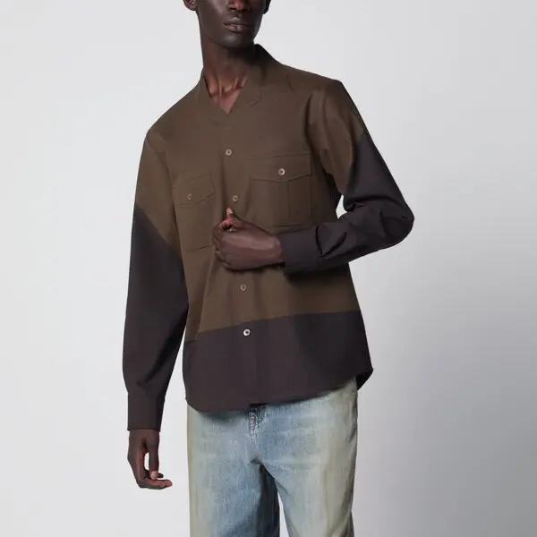 MAISON MARGIELA Two-tone Shirt In Wool Blend - Brown