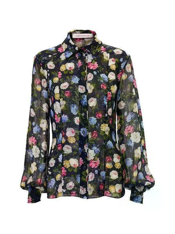 Carolina Herrera Floral Print Silk Chiffon Shirt