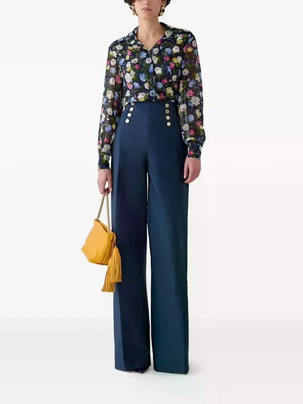 Carolina Herrera Floral Print Silk Chiffon Shirt