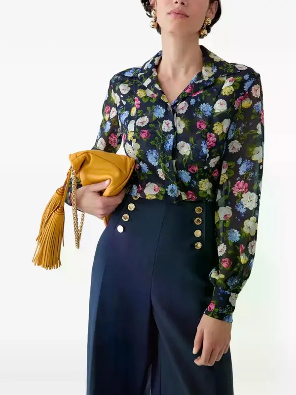 Carolina Herrera Floral Print Silk Chiffon Shirt