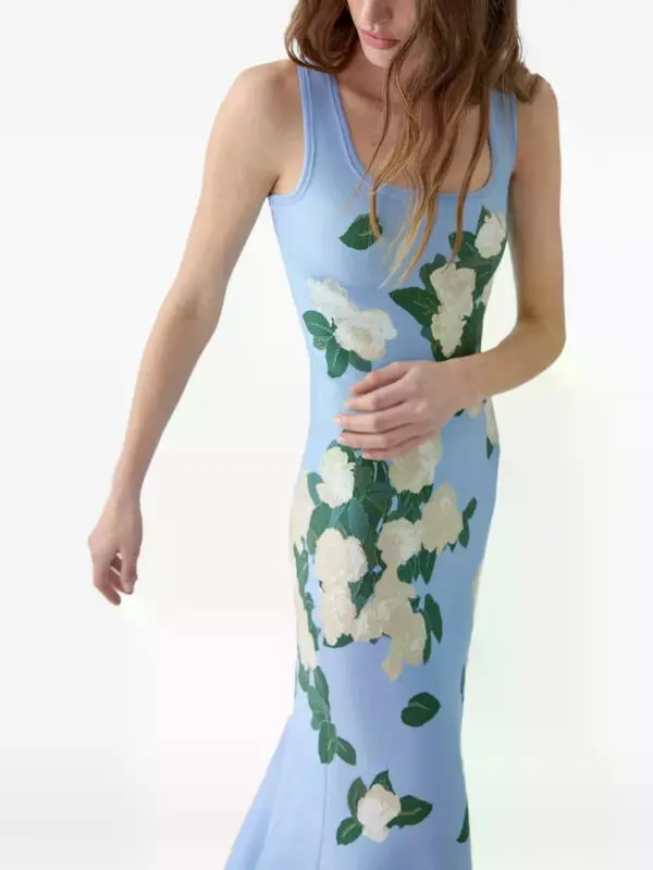 Carolina Herrera Floral Jacquard-knit Midi Dress