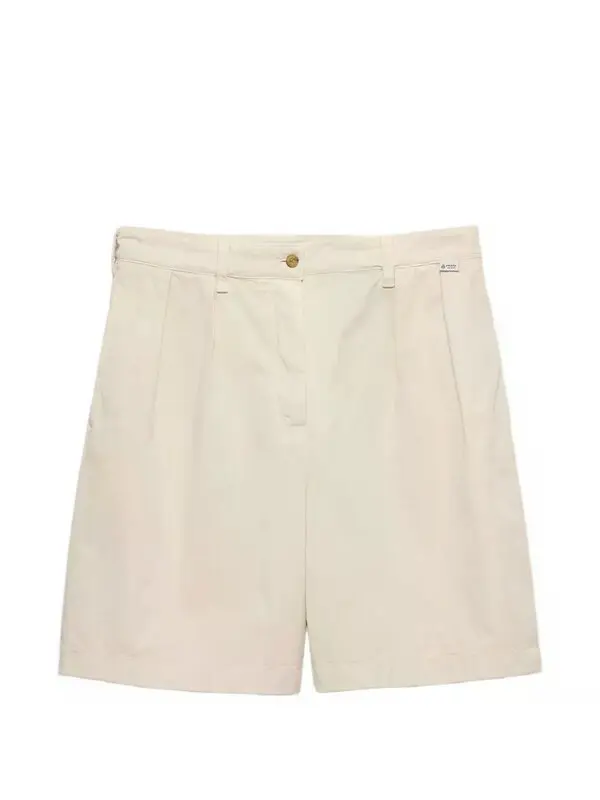 Prada Pleated Logo-patch Shorts - Neutrals