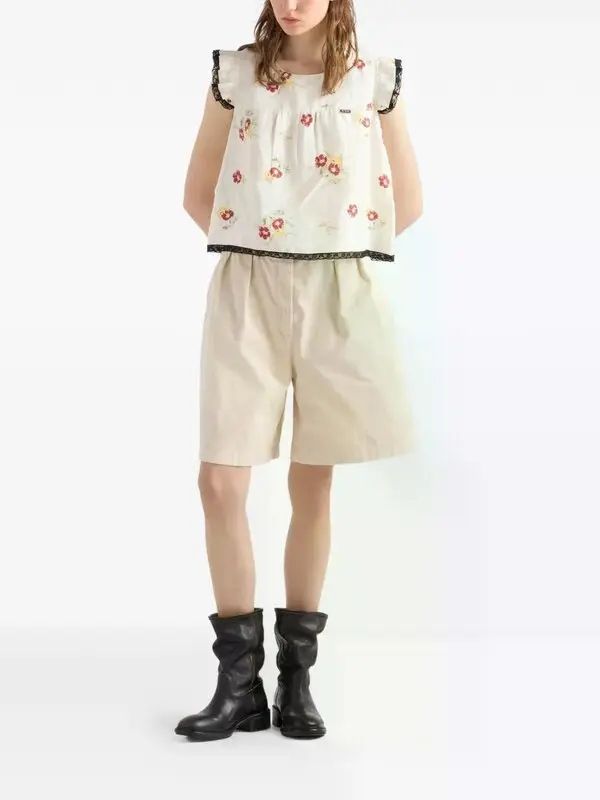 Prada Pleated Logo-patch Shorts - Neutrals