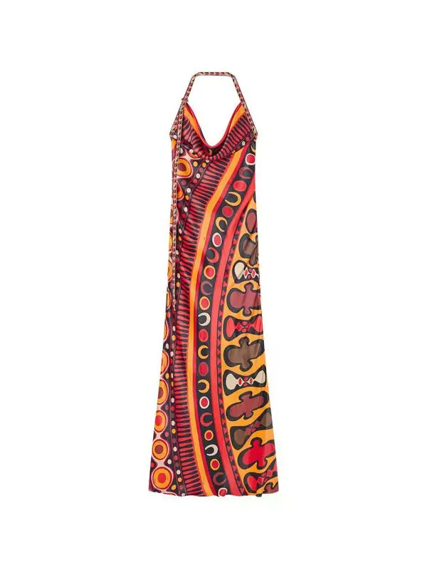 Emilio Pucci Orange Satin Maxi Dress With Soleil Print - Red