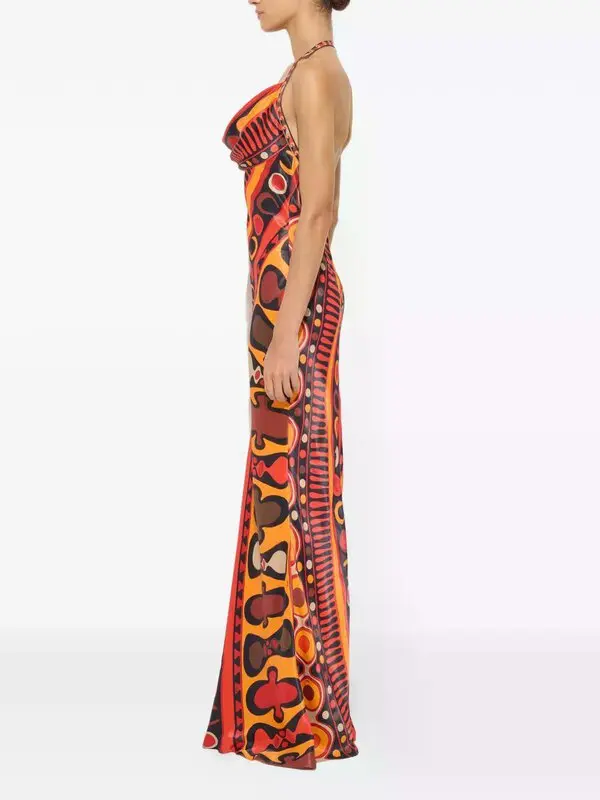Emilio Pucci Orange Satin Maxi Dress With Soleil Print - Red
