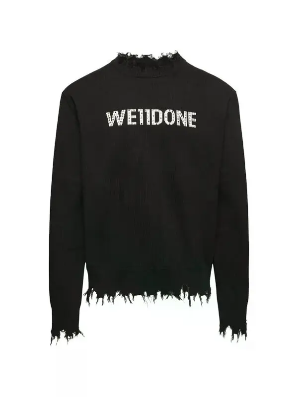 We11Done Rhinestone Embellished Distressed V-neck Sweater