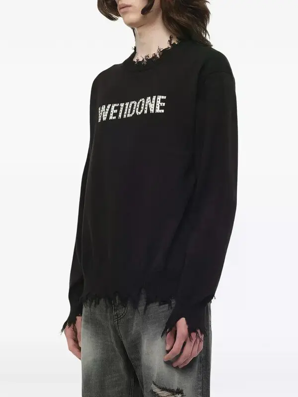 We11Done Rhinestone Embellished Distressed V-neck Sweater