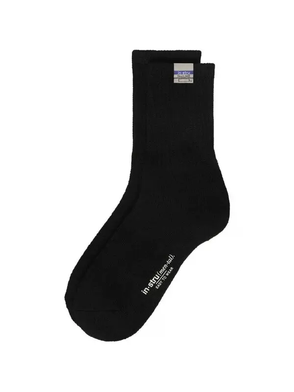 Mihara Yasuhiro Ribbed Knit Crew Socks With Logo Detail - Black