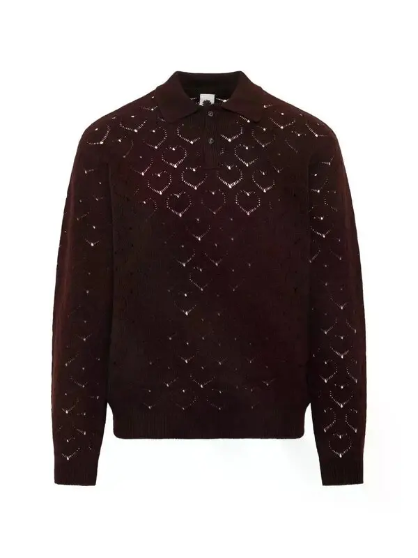 VOWELS Pointelle-knit Wool Polo Shirt - Red
