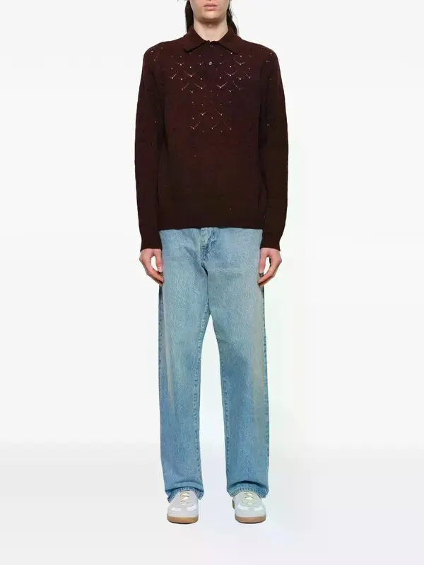 VOWELS Pointelle-knit Wool Polo Shirt - Red