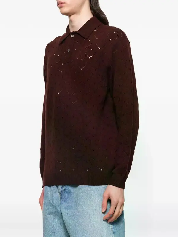 VOWELS Pointelle-knit Wool Polo Shirt - Red