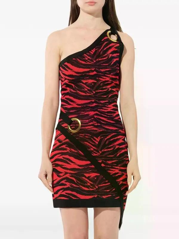 Balmain Tiger Print One-shoulder Dress