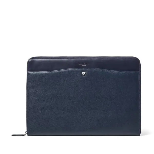 ASPINAL OF LONDON 16-inch City Laptop Leather Folio Case In Saffiano - Navy