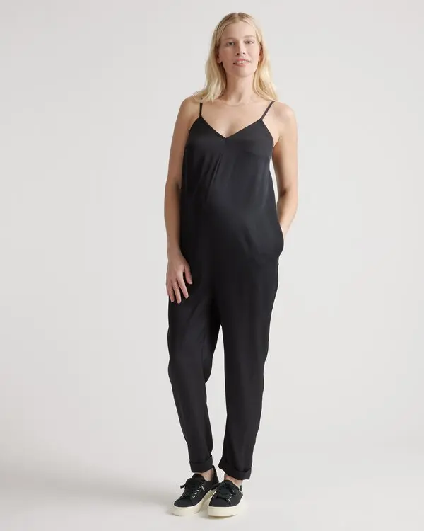 Quince Washable Stretch Silk Maternity Jumpsuit - Black