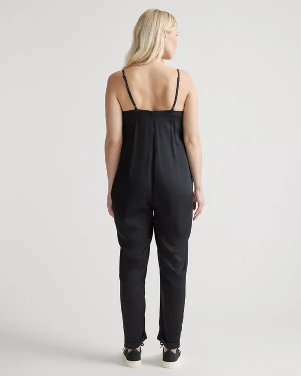 Quince Washable Stretch Silk Maternity Jumpsuit - Black