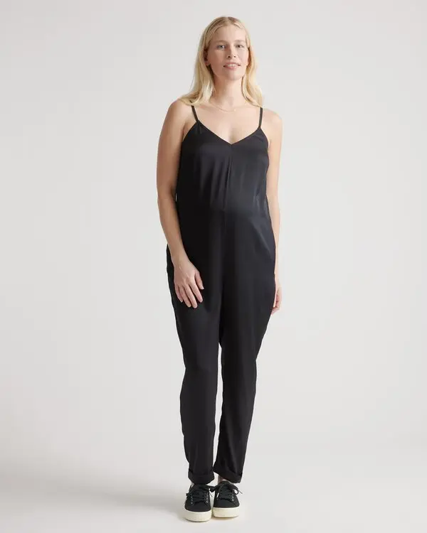 Quince Washable Stretch Silk Maternity Jumpsuit - Black