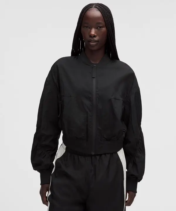 Lululemon Cropped Bomber Jacket With Ruched Detailing - Black