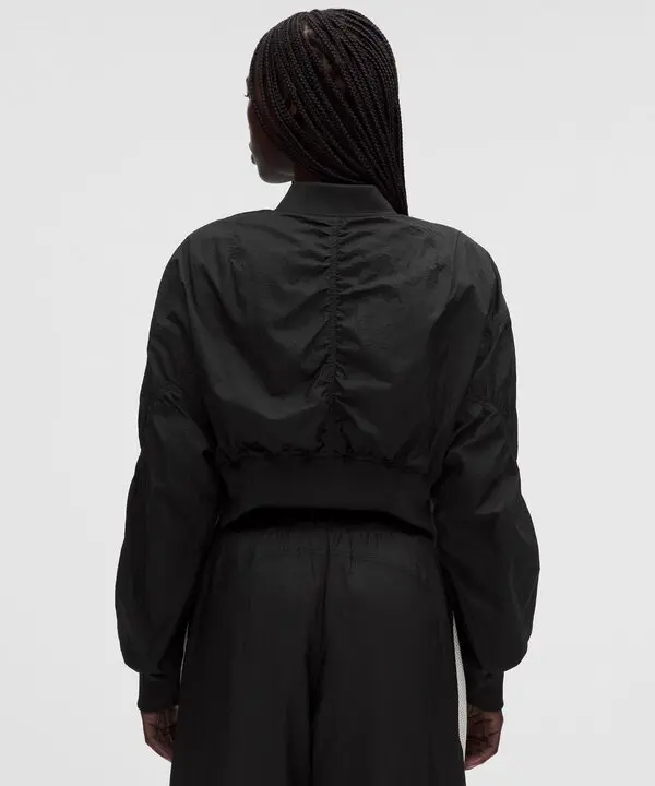 Lululemon Cropped Bomber Jacket With Ruched Detailing - Black