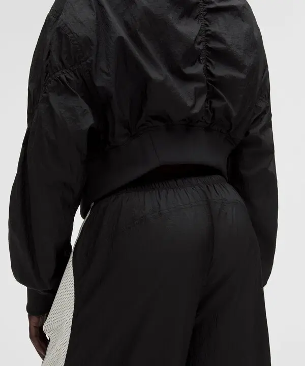 Lululemon Cropped Bomber Jacket With Ruched Detailing - Black