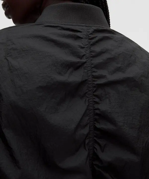 Lululemon Cropped Bomber Jacket With Ruched Detailing - Black
