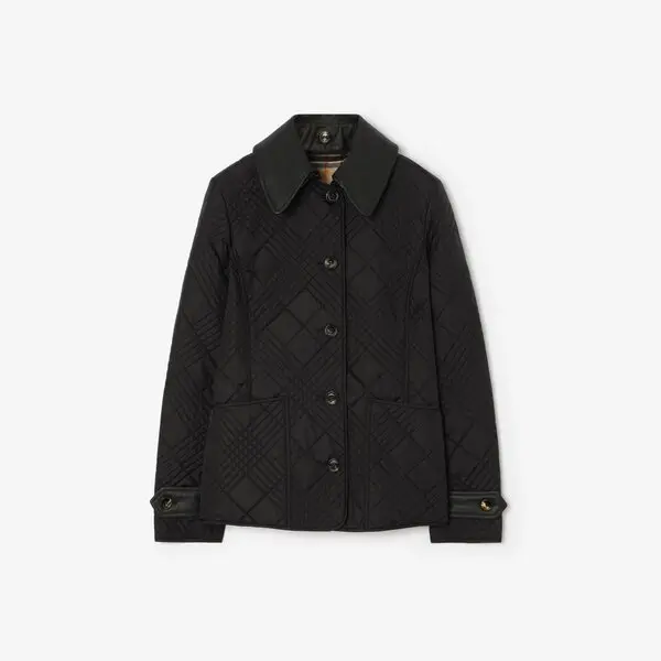Burberry Quilted Nylon Fernleigh Jacket With Detachable Leather Collar - Black