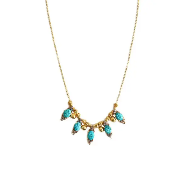 SHERIE BOUTIK Turquoise Charm Pave Necklace - Blue