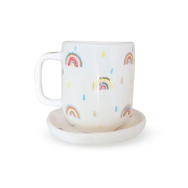 SHERIE BOUTIK Mini Rainbow Ceramic Mug & Saucer - Brown