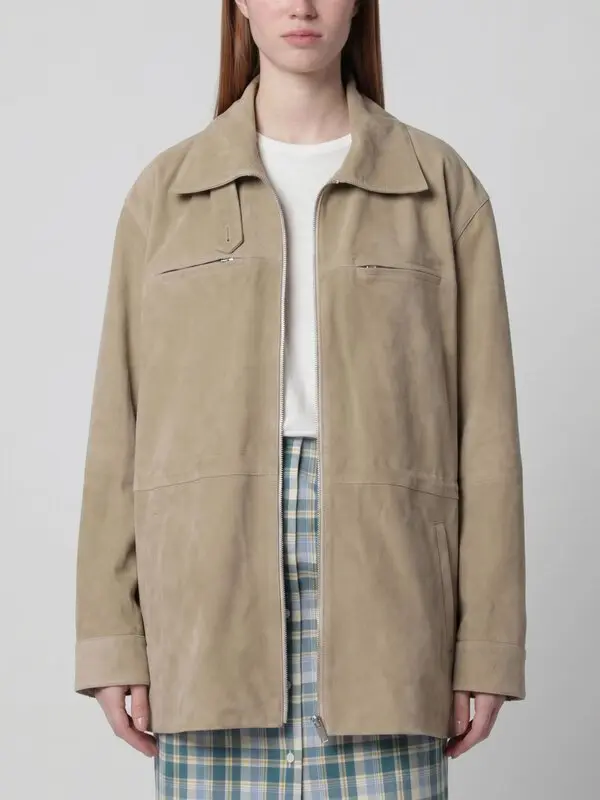 HALFBOY Suede Leather Jacket With Zip Fastening - Beige