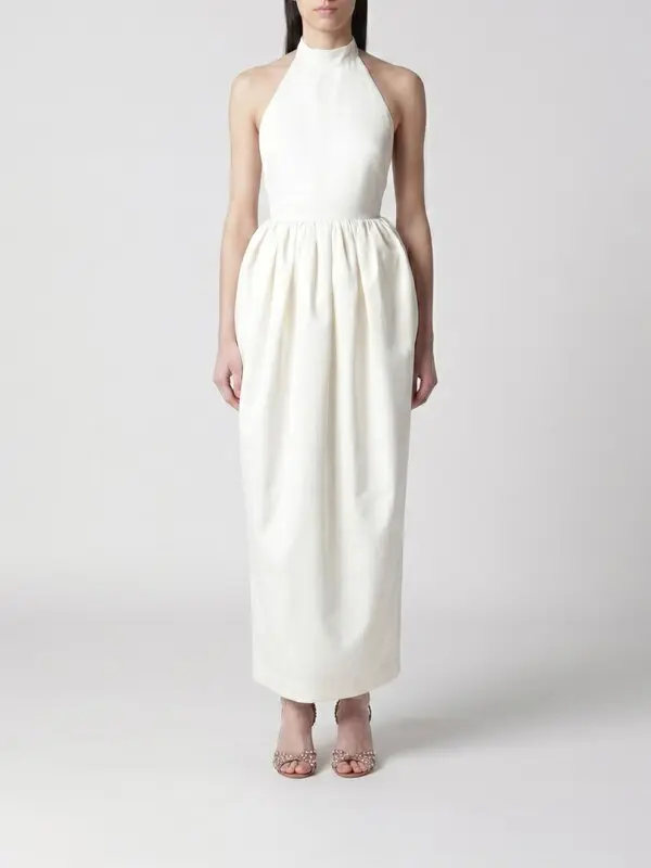 ROTATE BY BIRGER CHRISTENSEN Crepe Maxi Dress With Halter Neckline - White