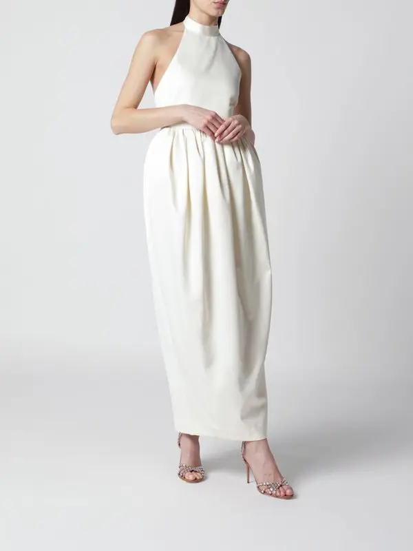 ROTATE BY BIRGER CHRISTENSEN Crepe Maxi Dress With Halter Neckline - White