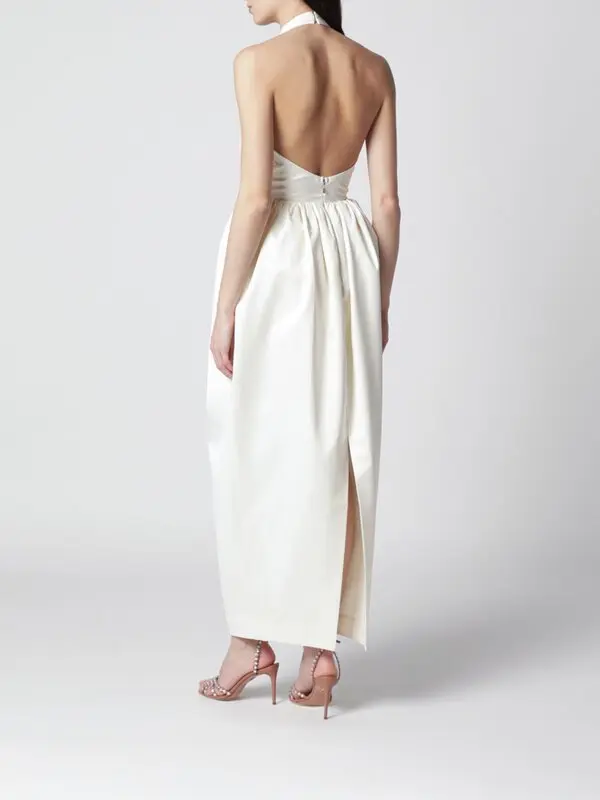 ROTATE BY BIRGER CHRISTENSEN Crepe Maxi Dress With Halter Neckline - White