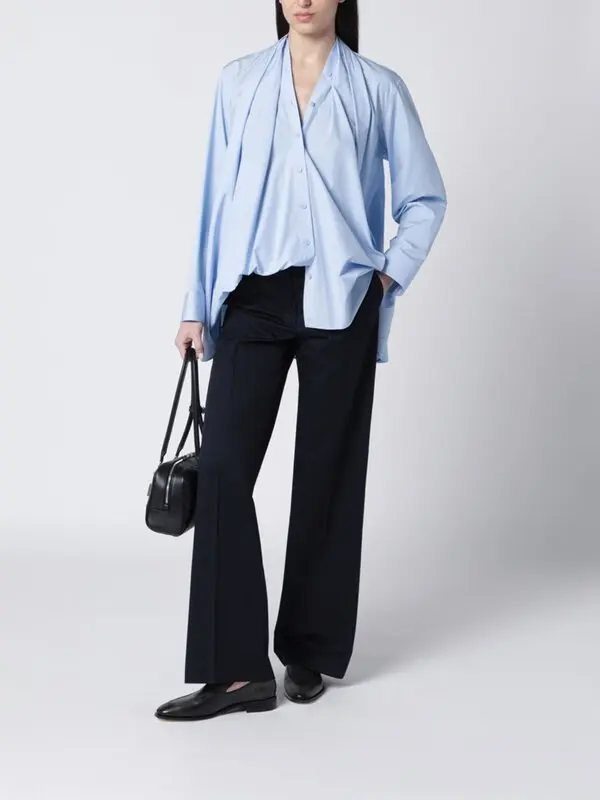 PT TORINO Stretch Cotton Palazzo Trousers - Blue