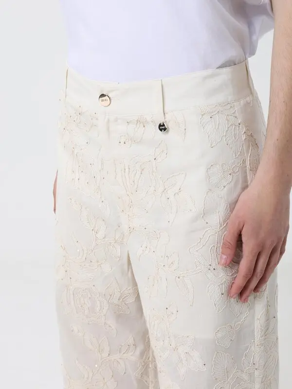 Liu Jo Embroidered Wide Leg Trousers - Natural