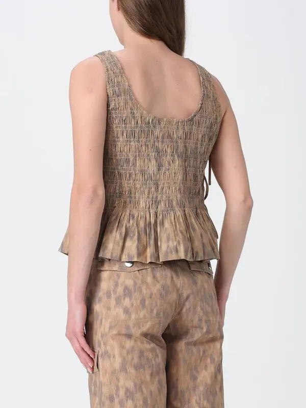 GANNI Ruched Peplum Top - Beige