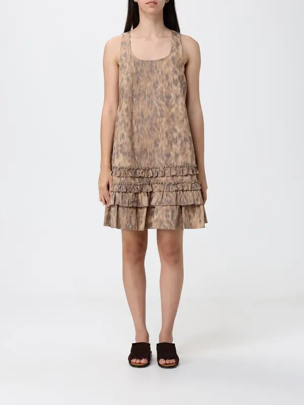 GANNI Tiered Ruffle Mini Dress - Beige