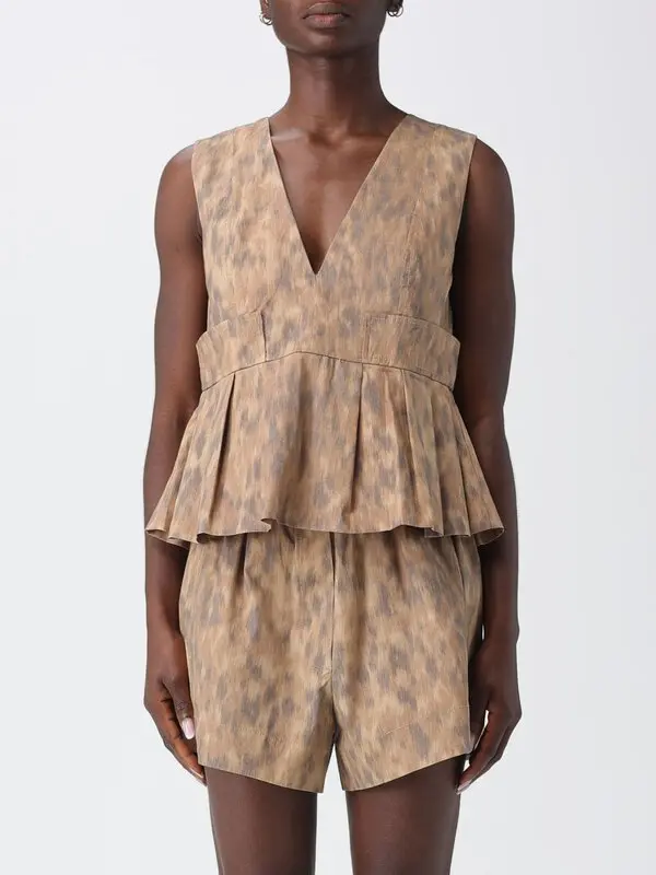 GANNI Cropped Camouflage Top In Organic Cotton - Beige